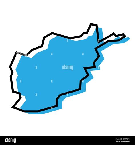 Afghanistan Country Simplified Map Blue Silhouette With Thick Black Contour Outline Isolated On