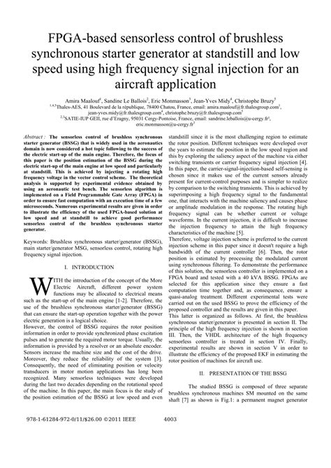 Pdf Fpga Based Sensorless Control Of Brushless Synchronous Starter