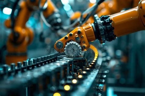 A Robot S Hand Reaches For The Future On A Busy Assembly Line Stock Image Image Of
