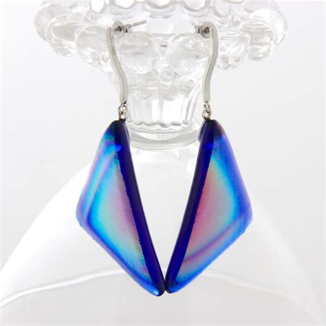 Ocean Blue Triangle Peacock Dichroic Earrings — Beaudoin Glass