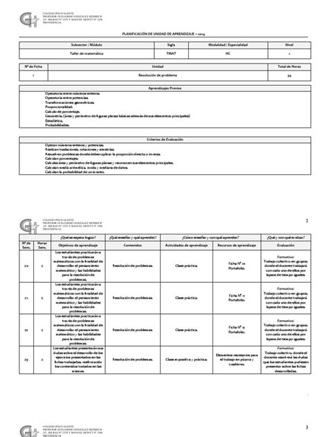 Planificación Taller Matemática Pdf Evaluación Geometría