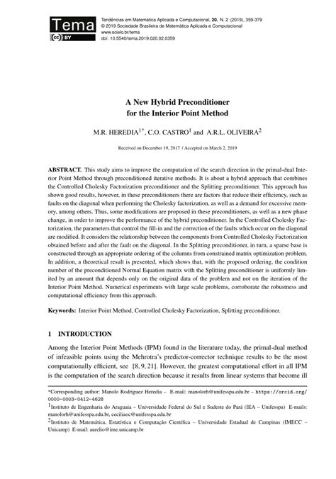Pdf A New Hybrid Preconditioner For The Interior Point Method