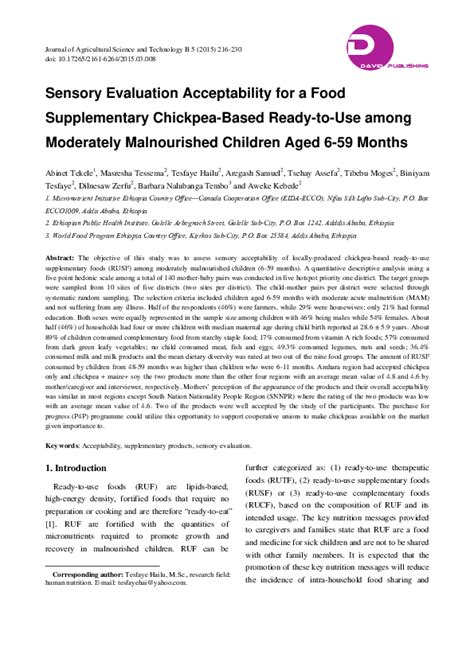 Pdf Sensory Evaluation Acceptability For A Food Supplementary