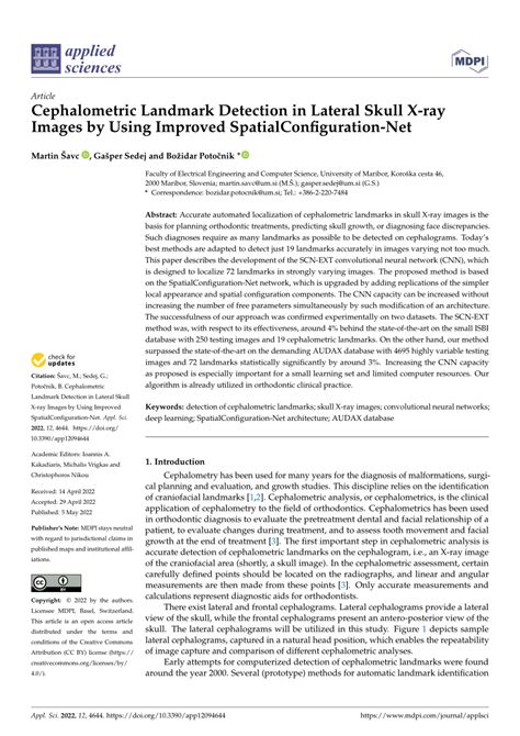 Pdf Cephalometric Landmark Detection In Lateral Skull X Ray Images By Using Improved