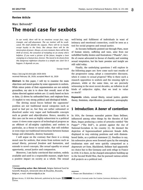 PDF The Moral Case For Sexbots
