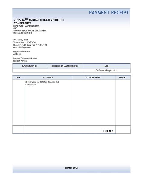 Free Printable Payment Receipt Templates Word Excel Pdf
