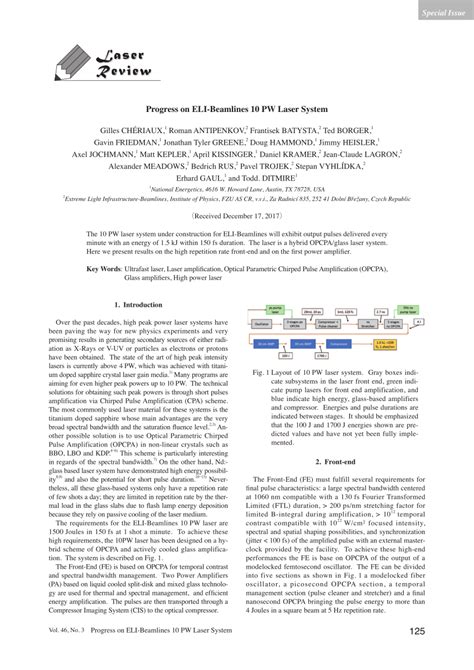 Pdf Progress On Eli Beamlines 10 Pw Laser System