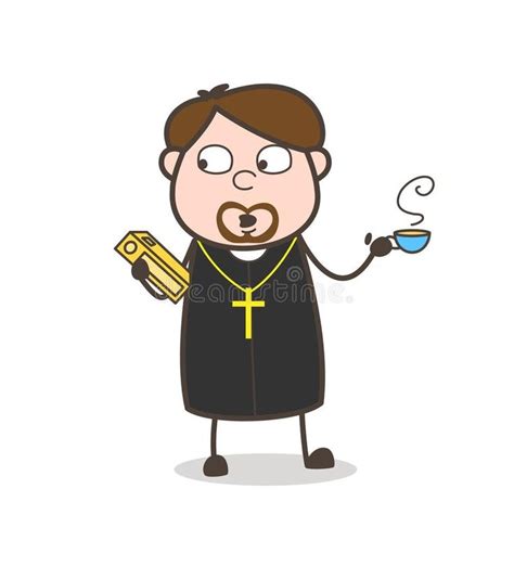 Comic Priest With Bible And Refreshment Vector Stock Illustration Illustration Of Catholic