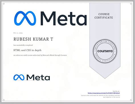 Got A Certificate In Html And Css In Depth From Coursera Rubesh Kumar Posted On The Topic
