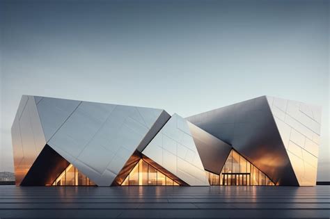 Abstract Polygon Shape Steel And Warm Light Building Exterior Design Premium Ai Generated Image