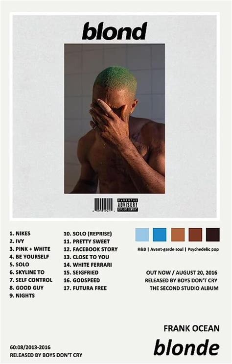 Ytgmo Frank Poster Ocean Blonde Music Album Cover Canvas Poster Bedroom