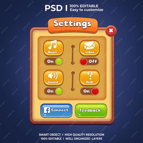 게임 Ui 설정 화면 설정 Ui 2d Ui 2d 인터페이스 게임 Ui 요소 게임 요소 버튼 프리미엄 Psd 파일