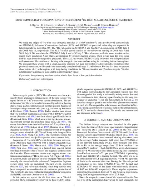 Pdf Multi Spacecraft Observations Of Recurrent 3 He Rich Solar