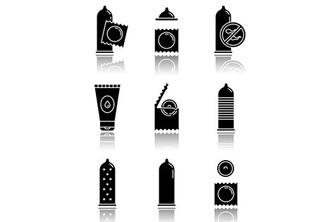 Safe Sex Drop Shadow Glyph Icons Set Icons ~ Creative Market