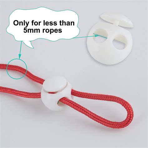 20pcs Spring Cord Lock Plastic Cord Stopper Fastener Double Hole Toggle Stopper Slider White