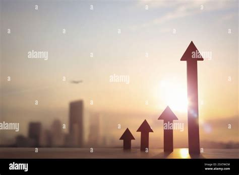 Soaring Arrow Symbolizing Business Success And Growth With Financial City Background Stock And