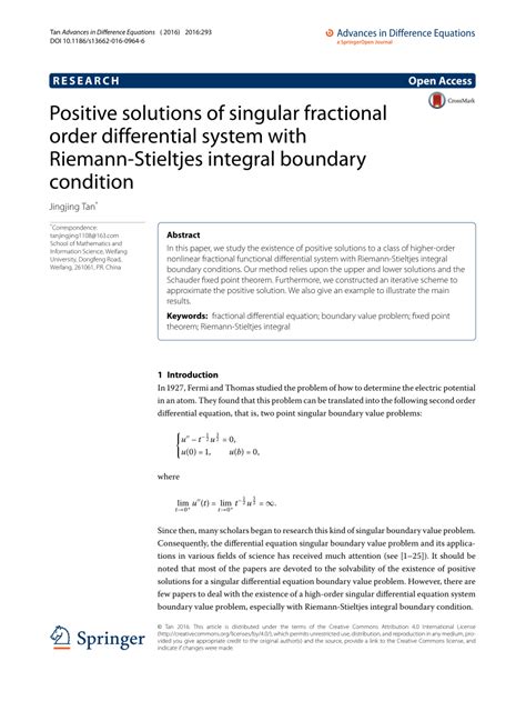 Pdf Positive Solutions Of Singular Fractional Order Differential System With Riemann Stieltjes