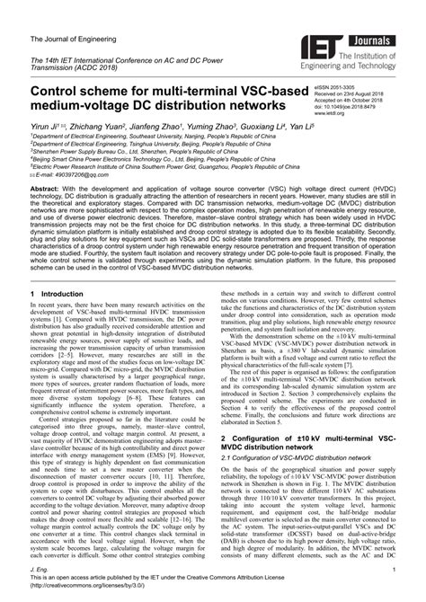 Pdf Control Scheme For Multi Terminal Vsc Based Medium Voltage Dc