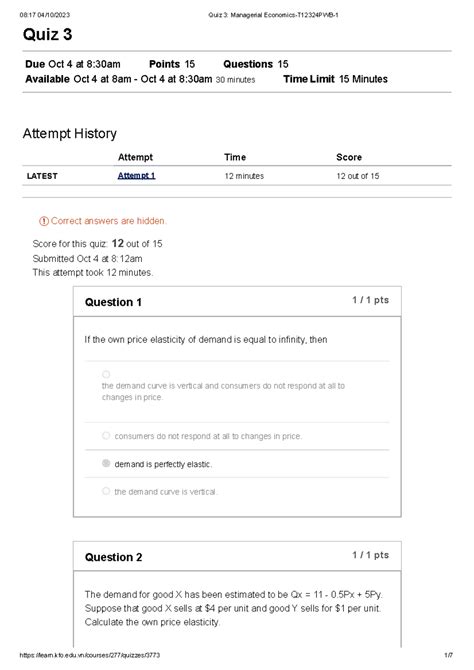Quiz 3 ME Quiz 3 Quiz 3 Due Oct 4 At 8 30am Points 15 Questions 15 Available Oct 4 At 8am