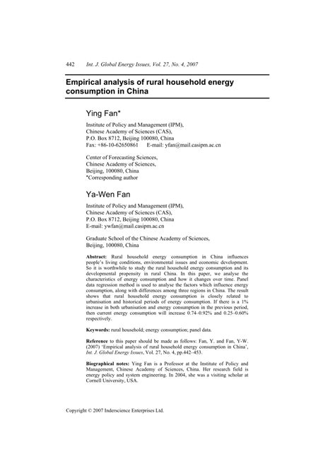 Pdf Empirical Analysis Of Rural Household Energy Consumption In China