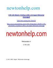 CYB 130 Week 1 Python LAB 2 16 Input Welcome Message2 Docx CYB 130