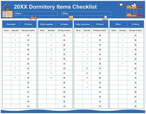 Excel Of Dormitory Items Checklist Xlsx Wps Free Templates