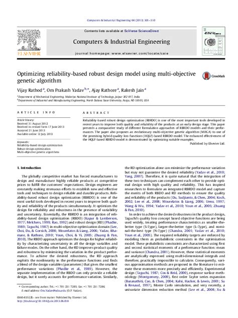 Pdf Optimizing Reliability Based Robust Design Model Using Multi