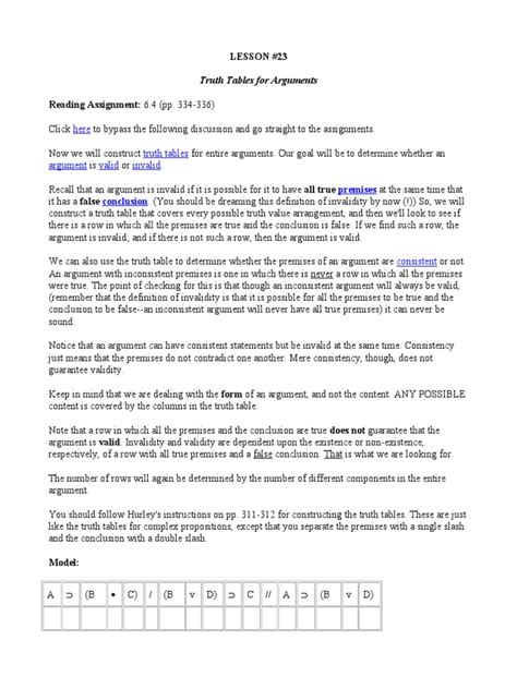 Truth Tables For Arguments Pdf Argument Truth