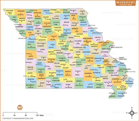 Missouri County Map With County Seats And County Boundaries