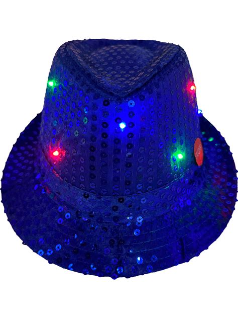 Adults Led Light Up Blue Sequin Fedora Jazz Hat