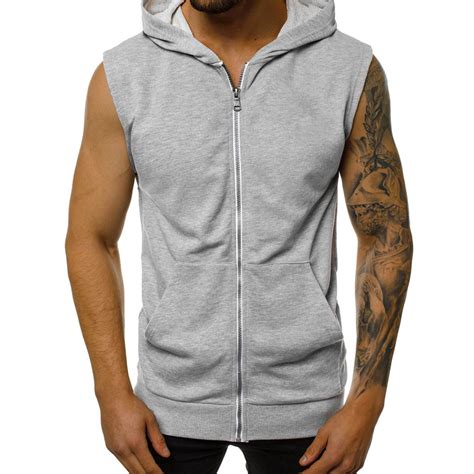 Yyeselk Mens Zip Up Sleeveless Hooded Sweatshirt Slim Fit Solid Color