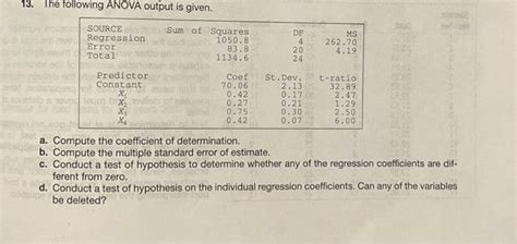 Solved 13 The Following Anova Output Is Given A Compute