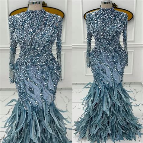 Bc19242 Evening Designer Mermaid Dresses Long Sleeve High Neck Sparkly