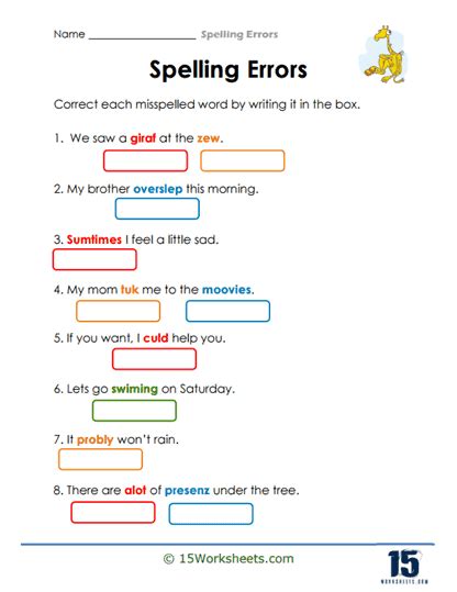 Spelling Errors Worksheets 15