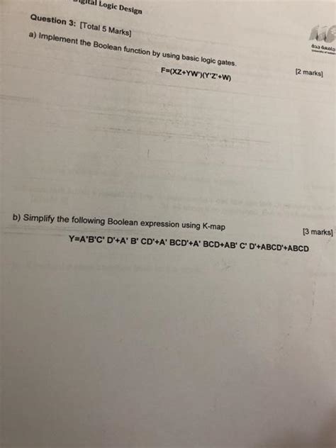 Solved Logic Design Question 3 Total 5 Marks A Implement