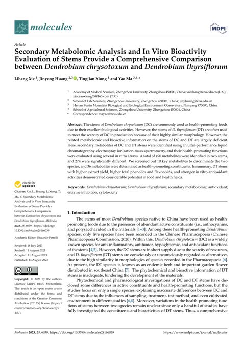 Pdf Secondary Metabolomic Analysis And In Vitro Bioactivity Evaluation Of Stems Provide A