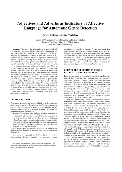 Pdf Adjectives And Adverbs As Indicators Of Affective Language For Automatic Genre Detection