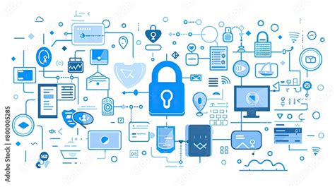 Flat Illustration Of Security Symbols And Cyber Security Transformation