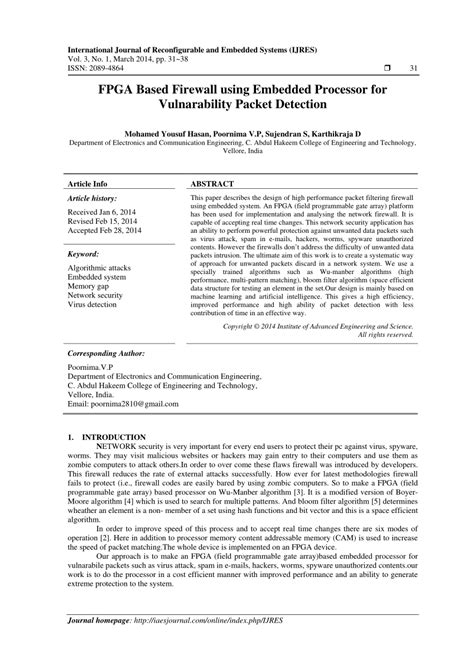 pdf fpga based firewall using embedded processor for vulnarability