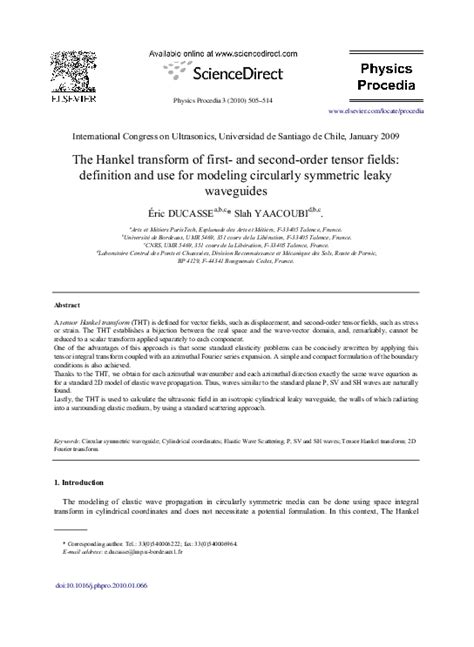 Pdf The Hankel Transform Of First And Second Order Tensor Fields Definition And Use For