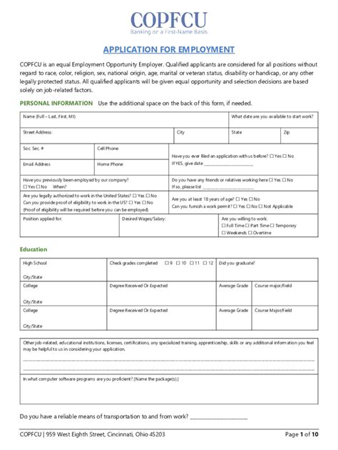 Fillable Online Application For Employment Eeo Statement Fax Email
