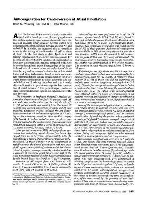 Pdf Anticoagulation For Cardioversion Of Atrial Fibrillation