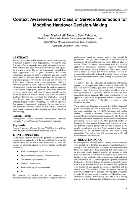 Pdf Context Awareness And Class Of Service Satisfaction For Modeling