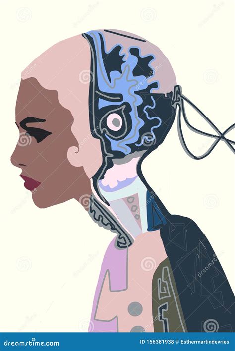 Illustration Of Woman Cyborg Half Human And Robot Stock Illustration Illustration Of Design