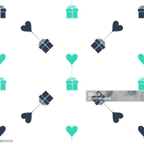하트 아이콘 모양의 풍선녹색 선물 흰색 배경에 매끄러운 패턴을 분리 발렌타인 데이 결혼식 생일 카드 벡터 검은색에 대한 스톡