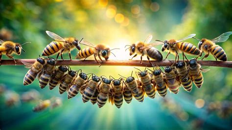 Premium Photo Teamwork Of Bees Bridge A Gap Of Two Bee Swarm Parts