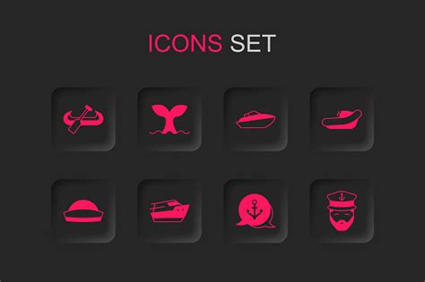 스피드 보트 고래 꼬리 카약과 패들 앵커 모터로 풍선 배의 선장 선원 모자 아이콘을 설정하십시오 벡터 0명에 대한 스톡 벡터 아트 및 기타 이미지 Istock