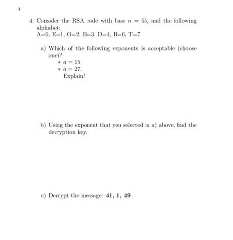 Solved Consider The RSA Code With Base N 55 And The Chegg Com