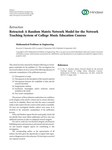 Pdf Retracted A Random Matrix Network Model For The Network Teaching System Of College Music