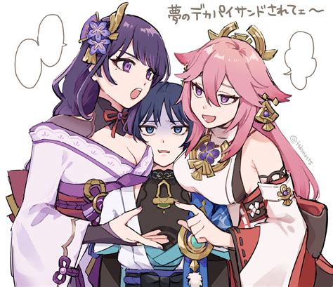 Raiden Shogun Yae Miko Scaramouche And Wanderer Genshin Impact Drawn By Tokonatts Danbooru